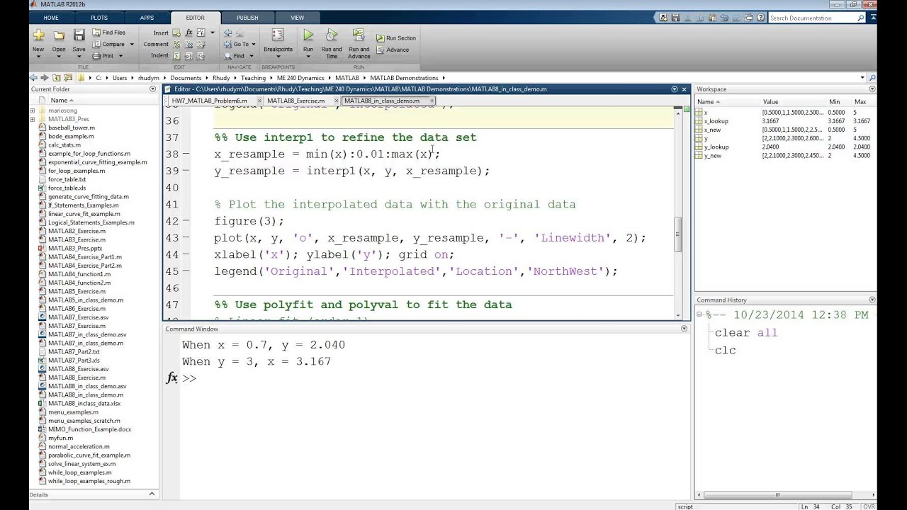 MATLAB Tutorial Lesson #08:   Interpolation and Polynomial Curve Fitting