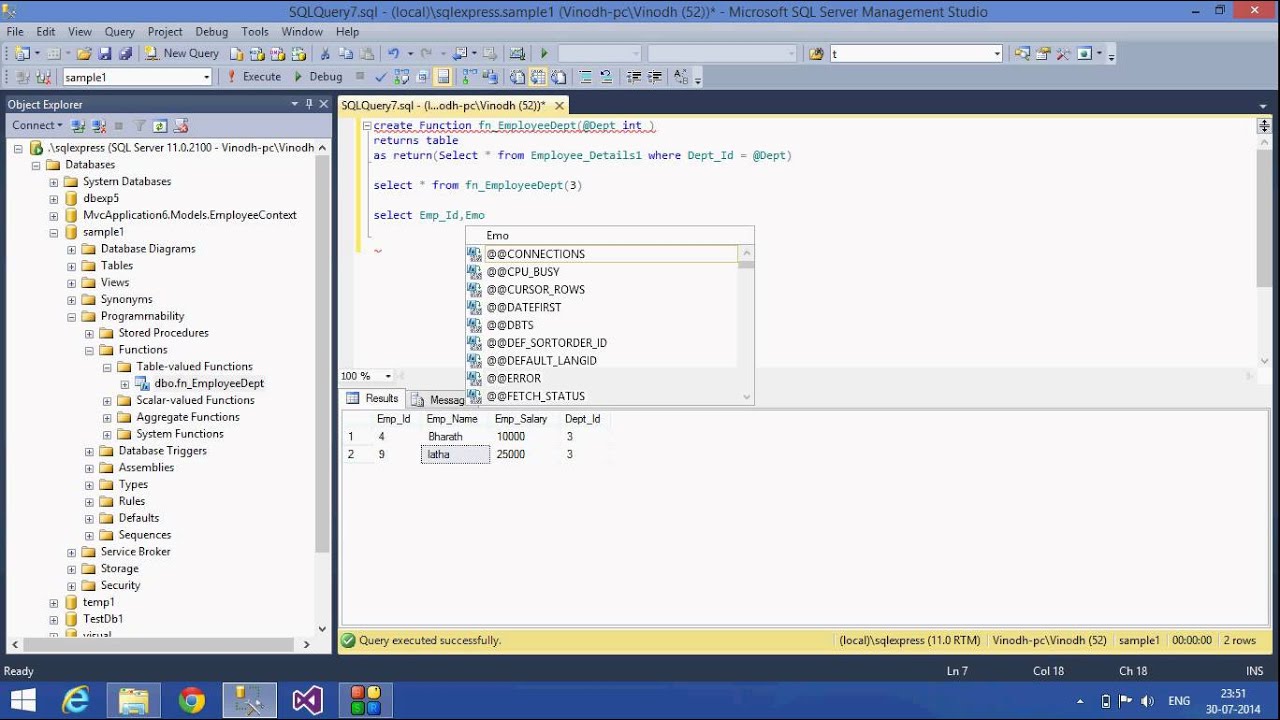 21.SQl Server Tutorials  (Inline Table Valued Functions)