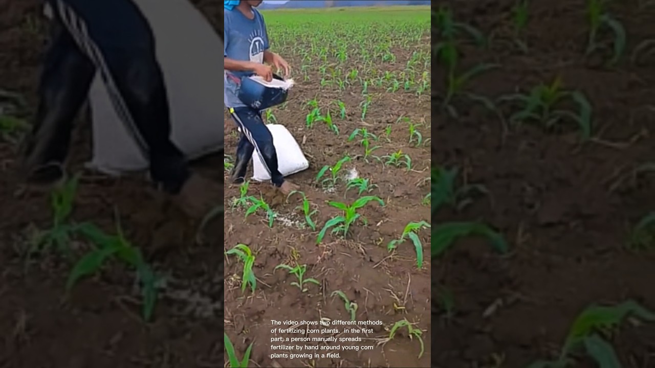 Corn farming: fertilizing young corn plants