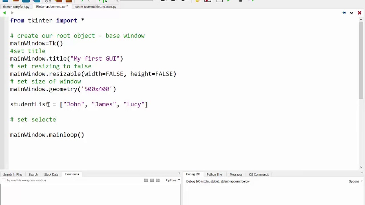 Using option menus in Tkinter