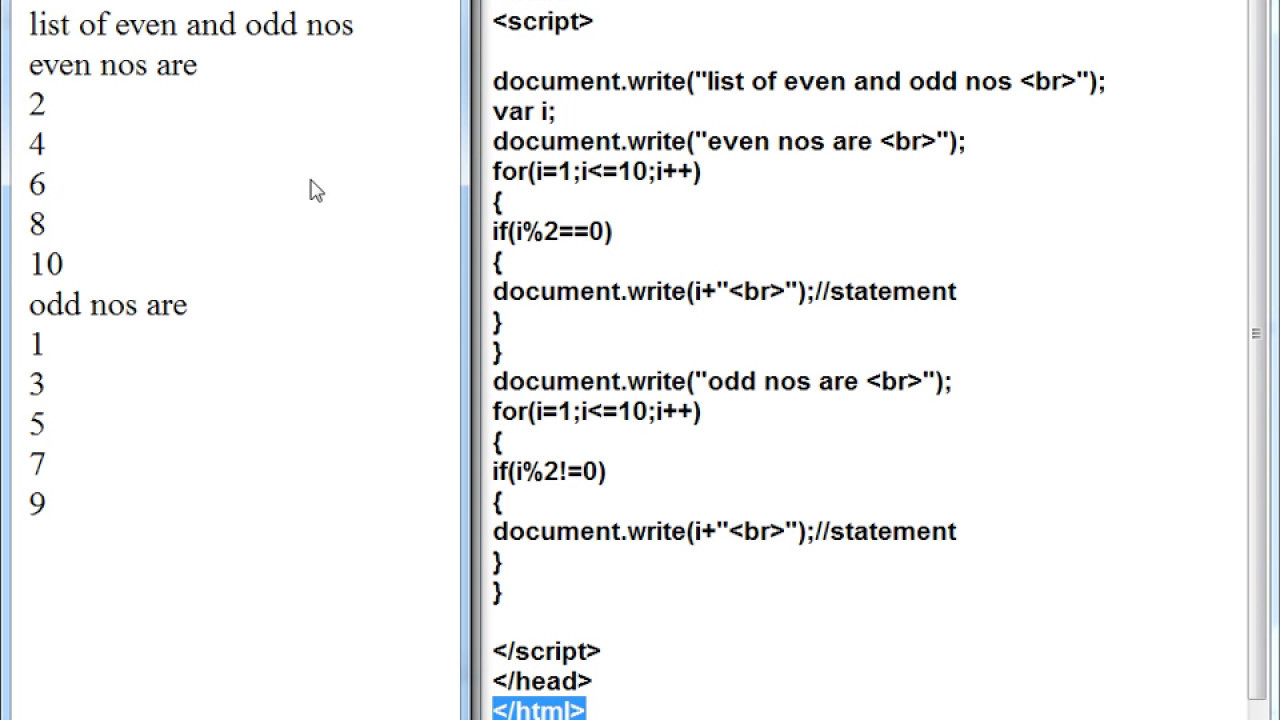 How to create even and odd program in javascript