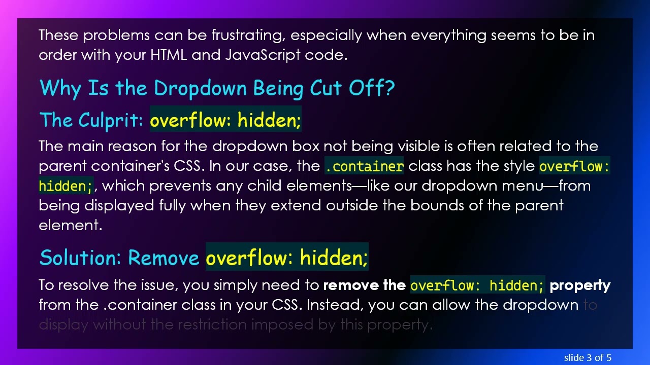 Solving the Drop Down Box Not Visible Issue in HTML/CSS