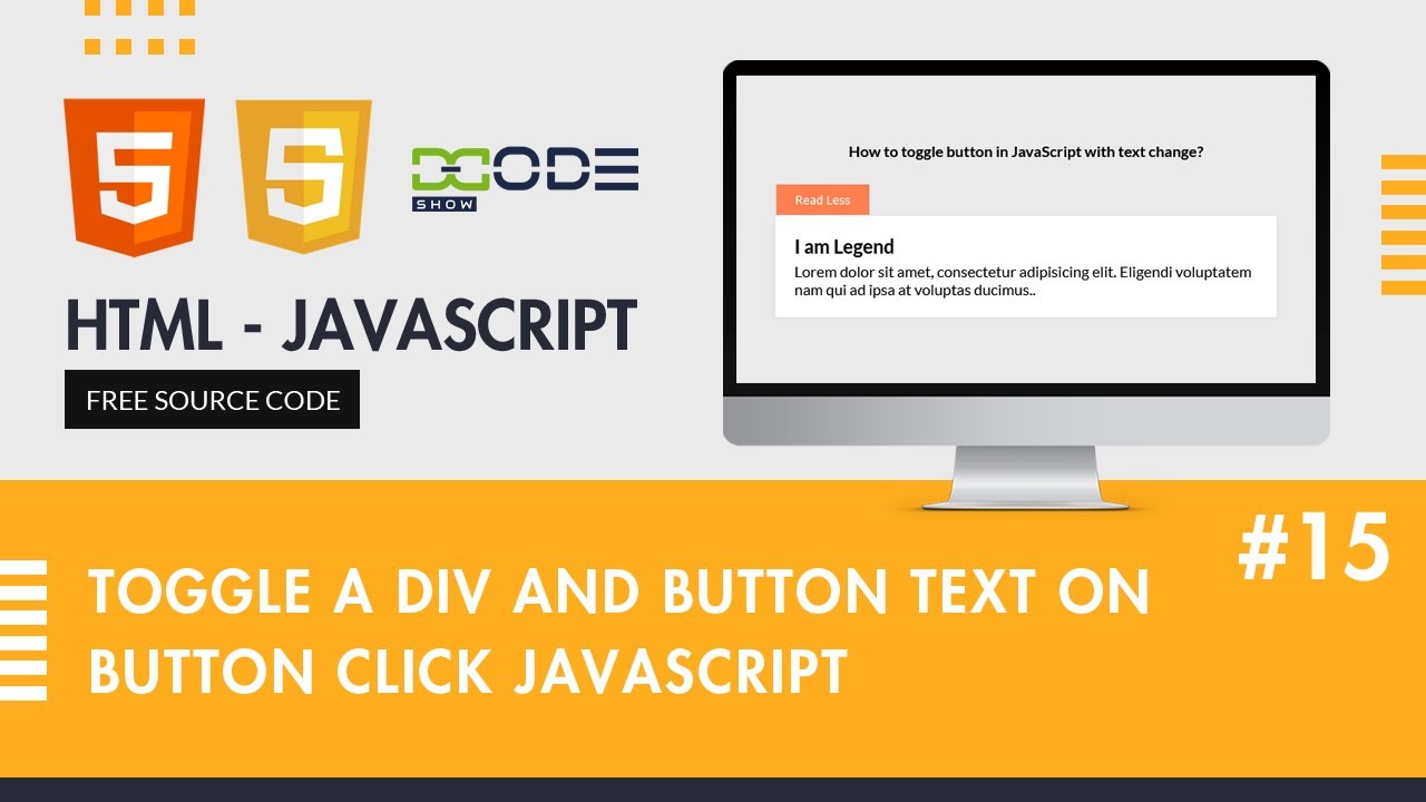 Toggle A Div And Button Text On Button Click JavaScript | JavaScript Toggle