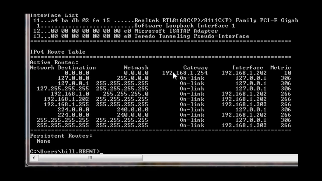 Using the Microsoft Windows Route Utility