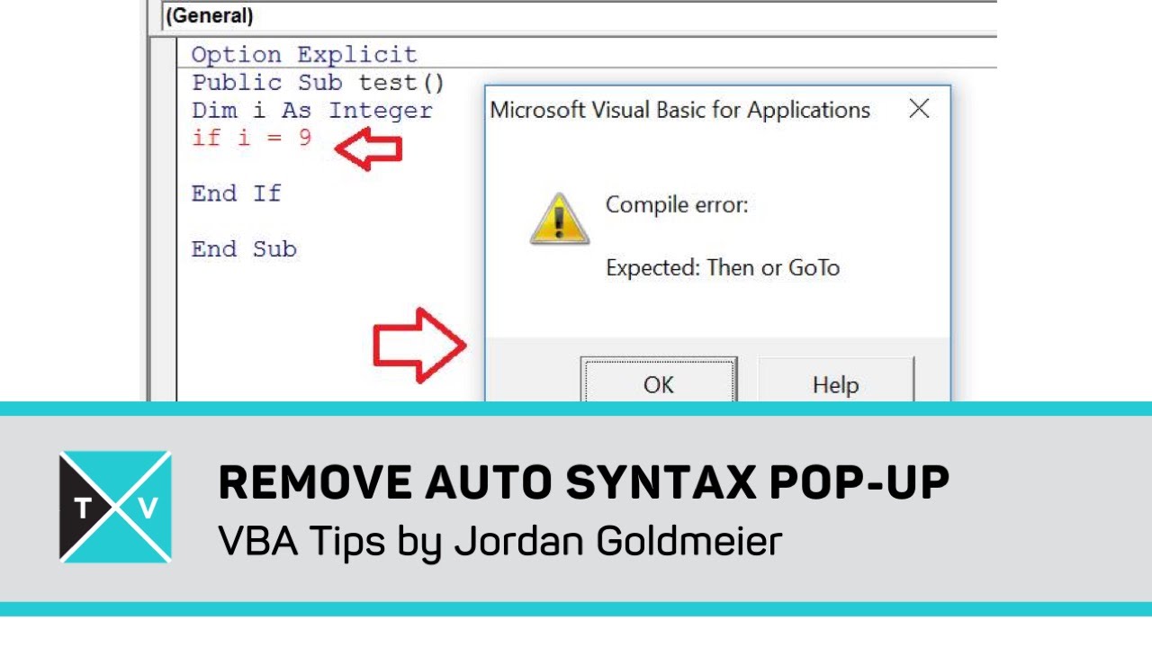 Remove Auto Syntax Popup - VBA Excel Coding Tips