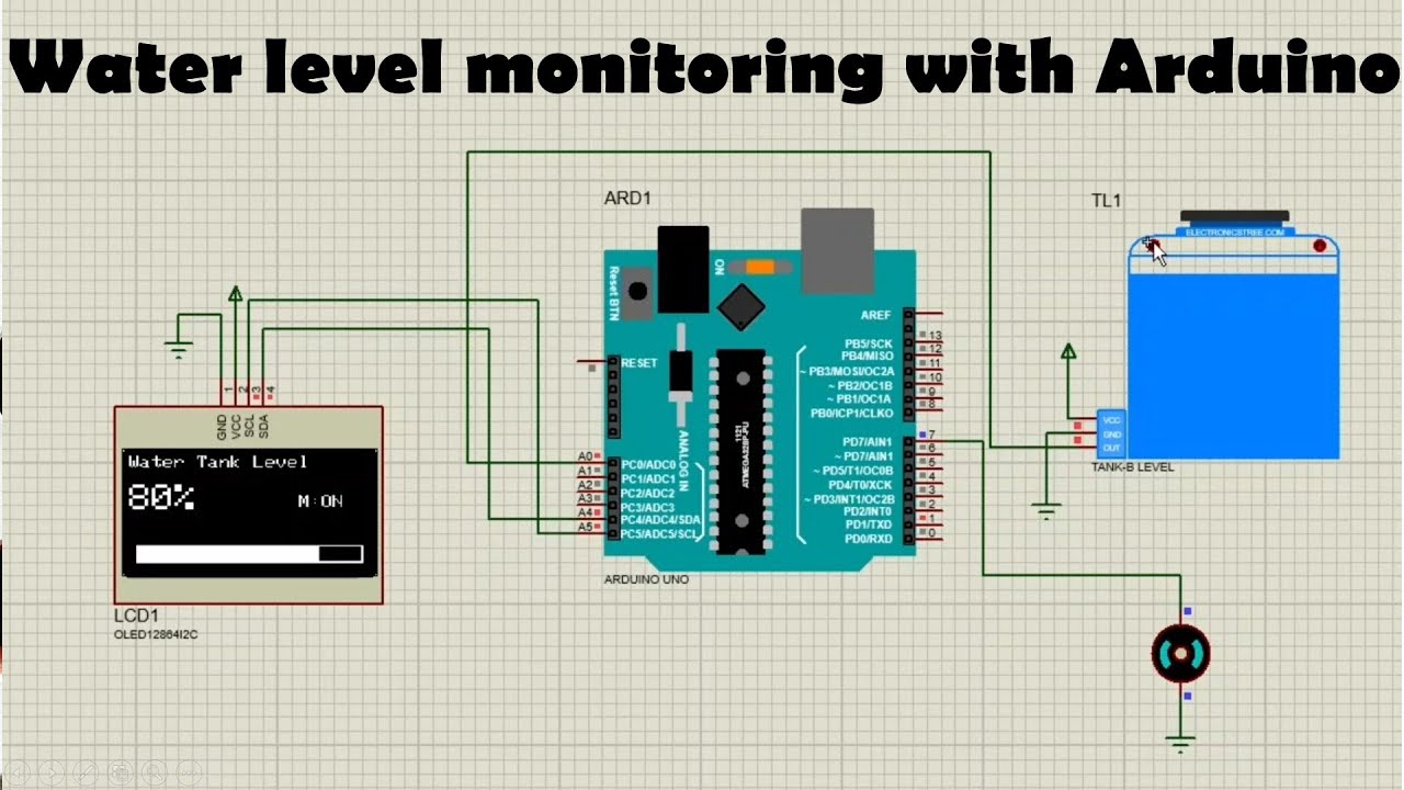 Automatic Water Level Monitoring System Using Arduino, OLED & Motor Pump | Proteus Simulation
