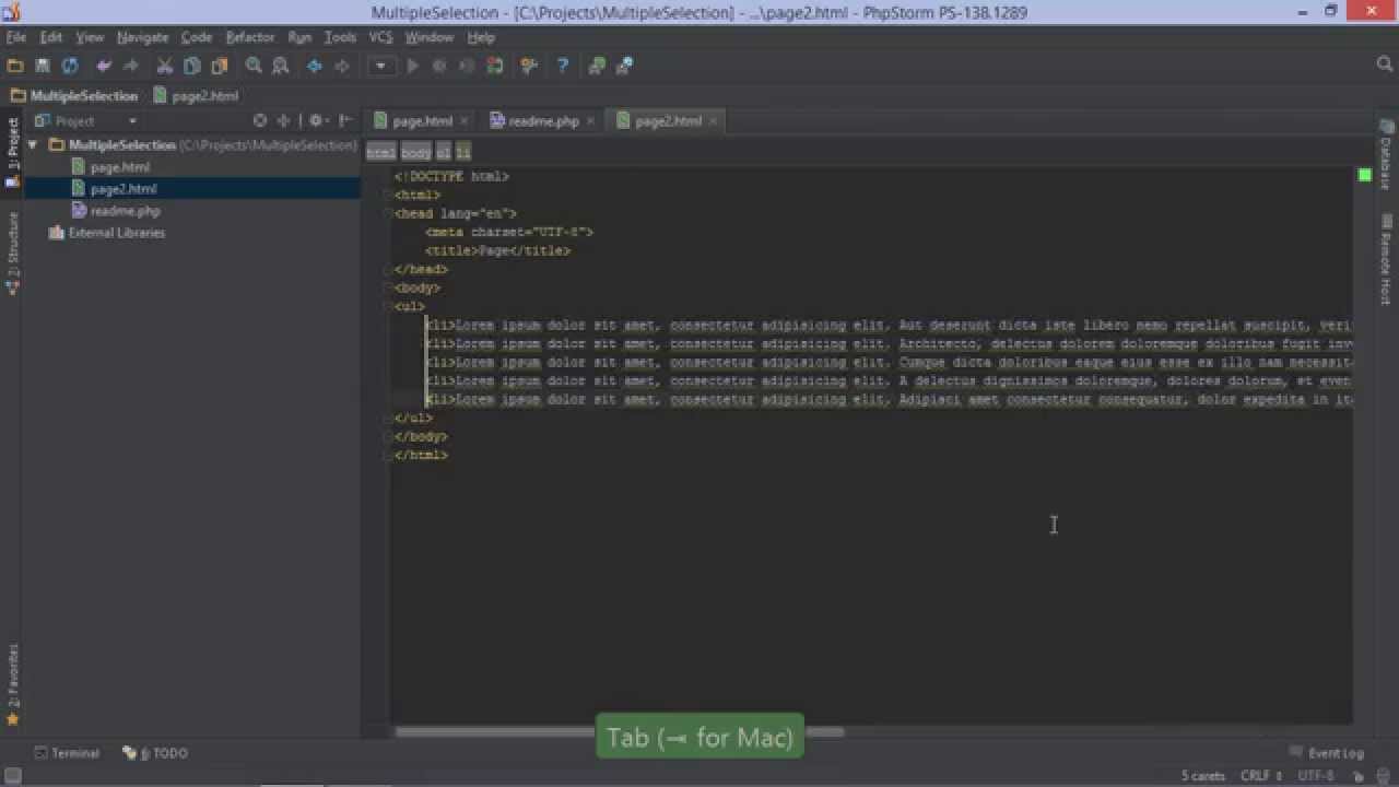 Multiple Cursors and Selections in PhpStorm 8