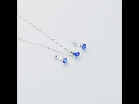 Sterling Silver September Sapphire Birthstone Necklace & Earrings Set Created with Zircondia®