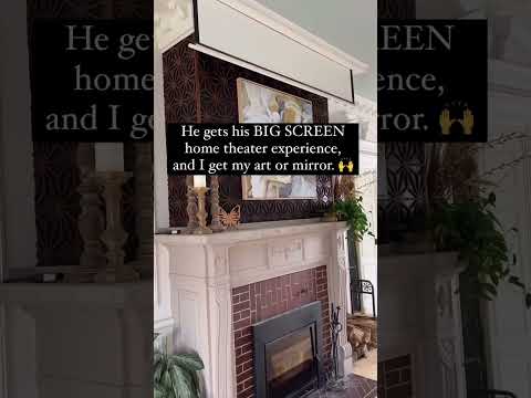 top secret hidden projector screen above the fireplace!!
