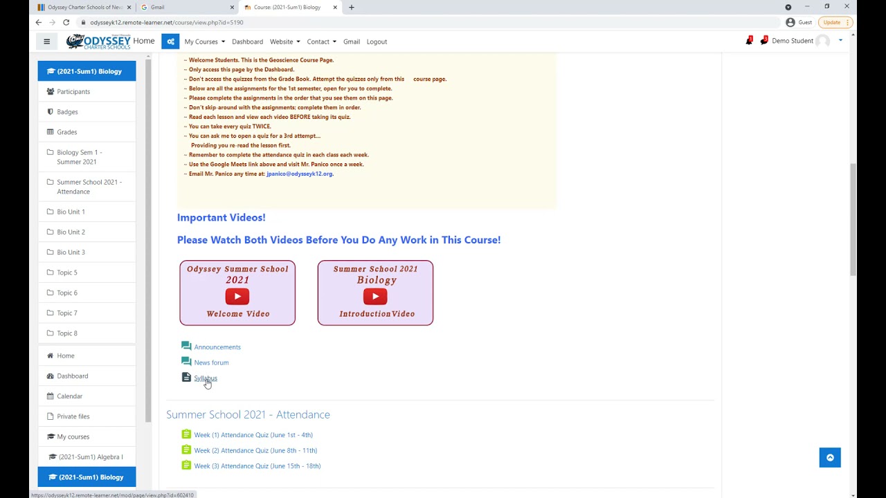 Odyssey Moodle and Gmail Login