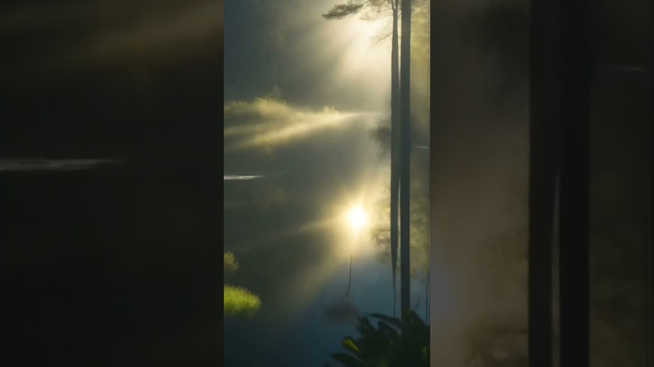 Golden Dawn: Sunlight Dancing on Water Through Trees #aiart #midjourney #ai #artist #forest #digital