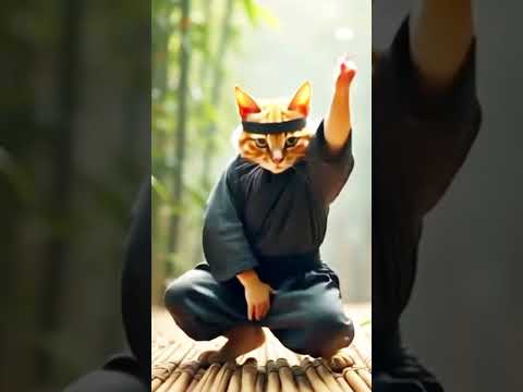 Ninja Cat Dances Kung Fu Style on Bamboo Mat – Hilarious & Epic Moves!
