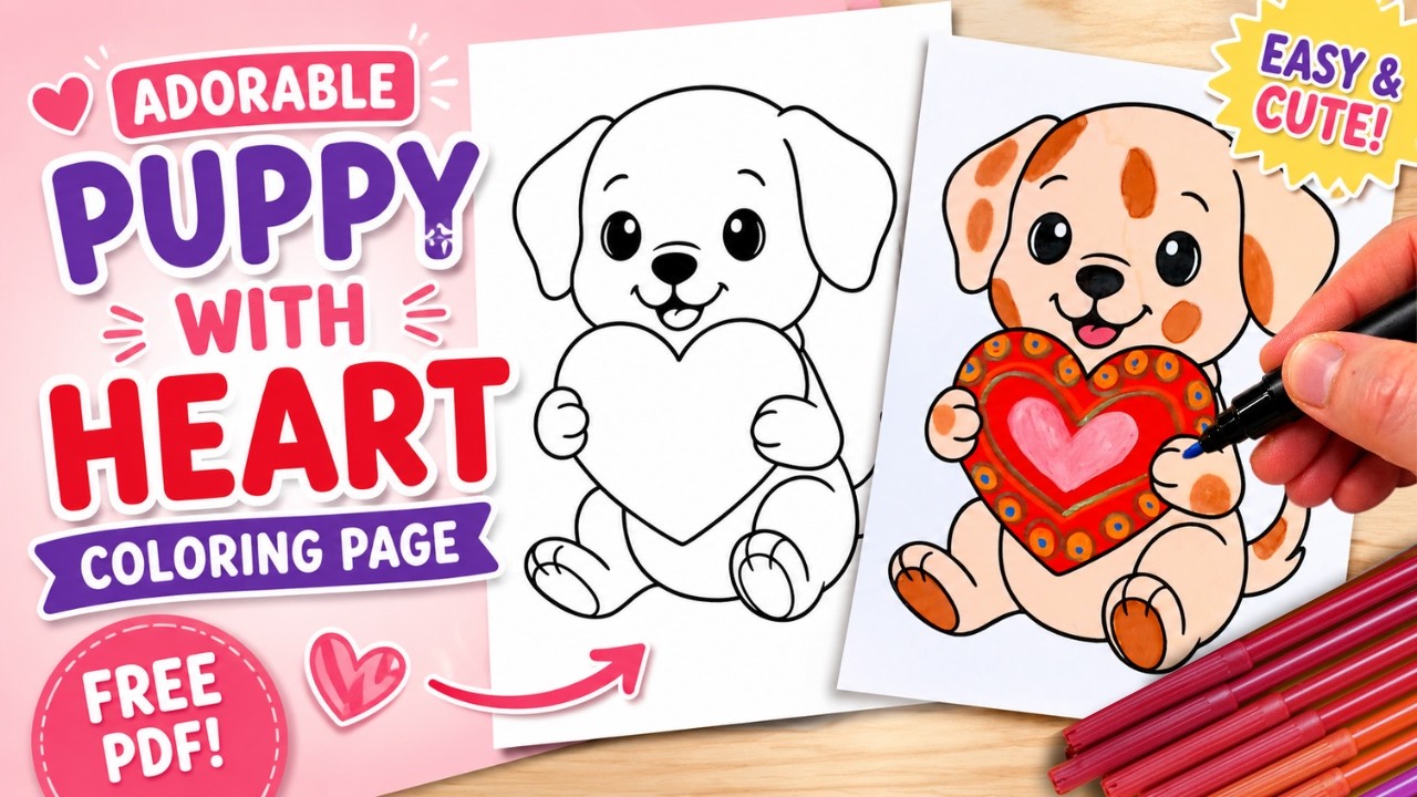 Cute Puppy With Heart Coloring Page ❤️ Relaxing Coloring ASMR