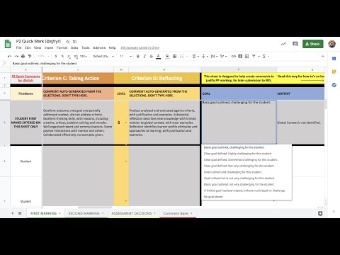 Personal Project Quick Comment Spreadsheet | Wayfinder Learning Lab