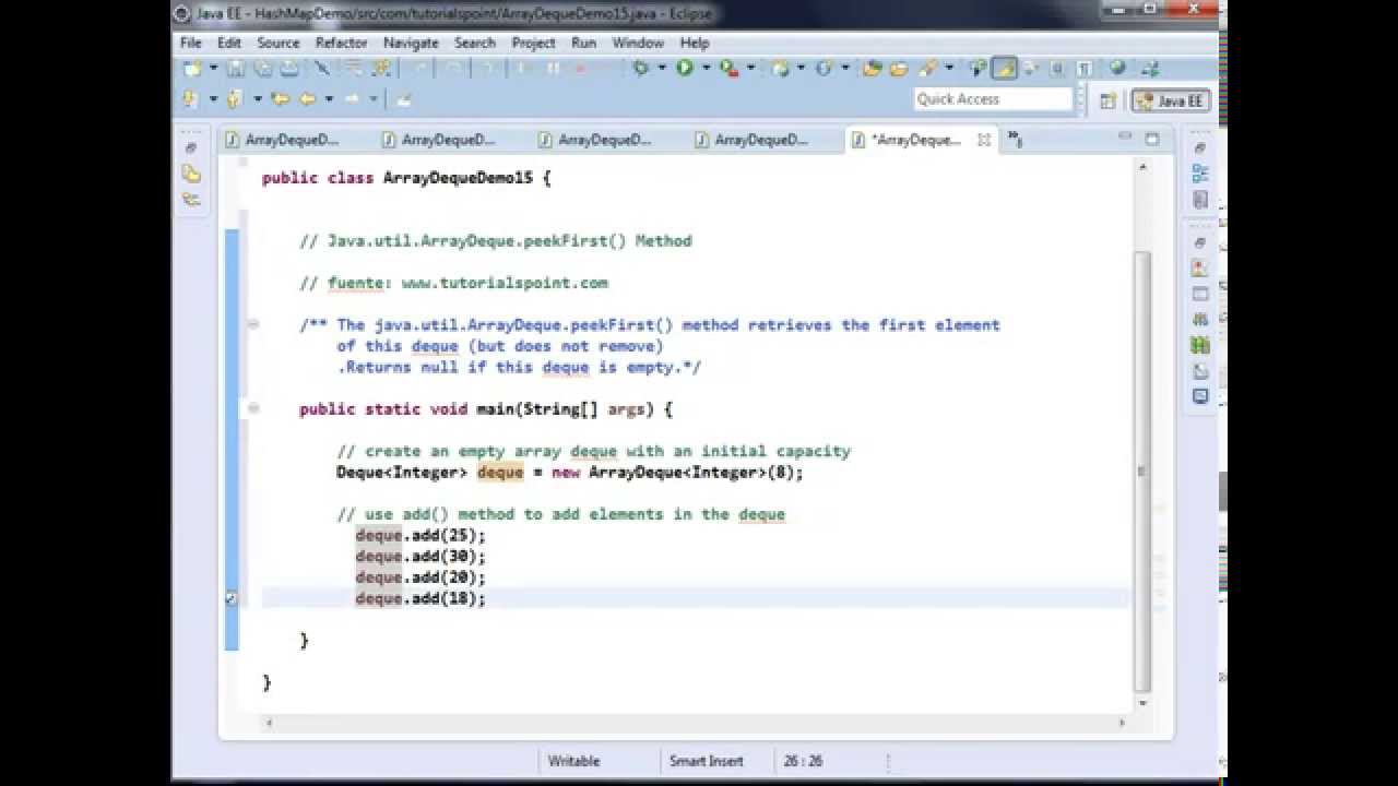 Java util ArrayDeque peekFirst Method