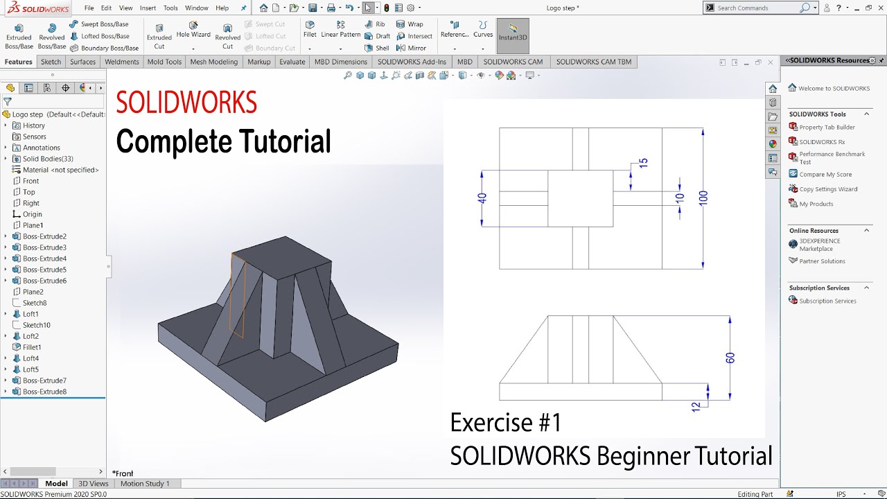 SolidWorks Tutorial | Exercise 01 | SolidWorks Exercise for Beginner | Solidworks Beginner Tutorial