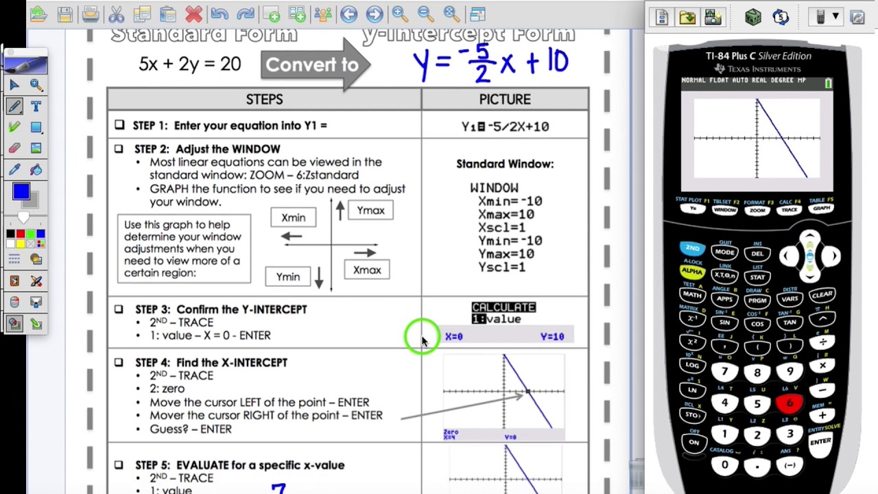 Graphing Linear Functions - TI-84 Graphing Calculator Reference Sheet