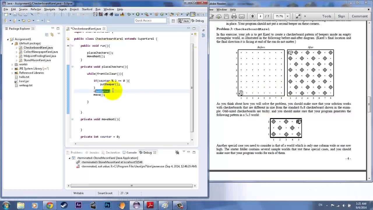 CS106A Assignment 1 Problem 3 - CheckerboardKarel