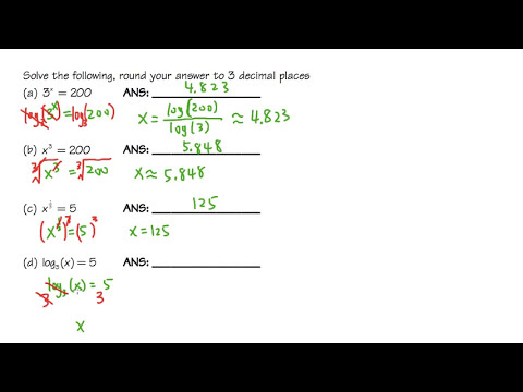 Solving 3^x=200, x^3=200, cube root of x = 5, and log base 3 of x = 5