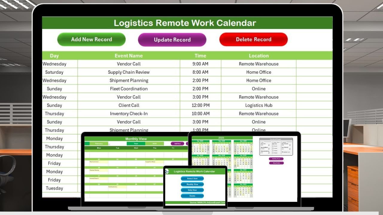 Logistics Remote Work Calendar in Excel