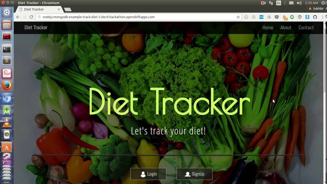 Screen cast of Diet tracker online app devPost
