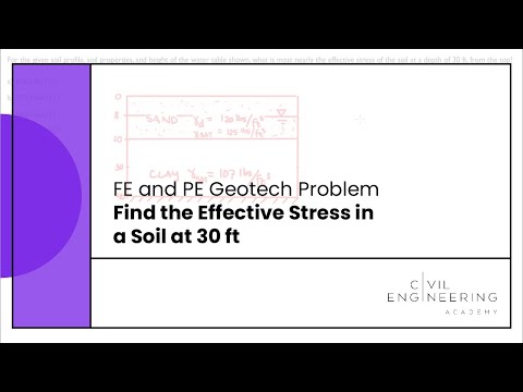FE and PE Geotech Problem - Find the Effective Stress in a Soil at 30 ft.