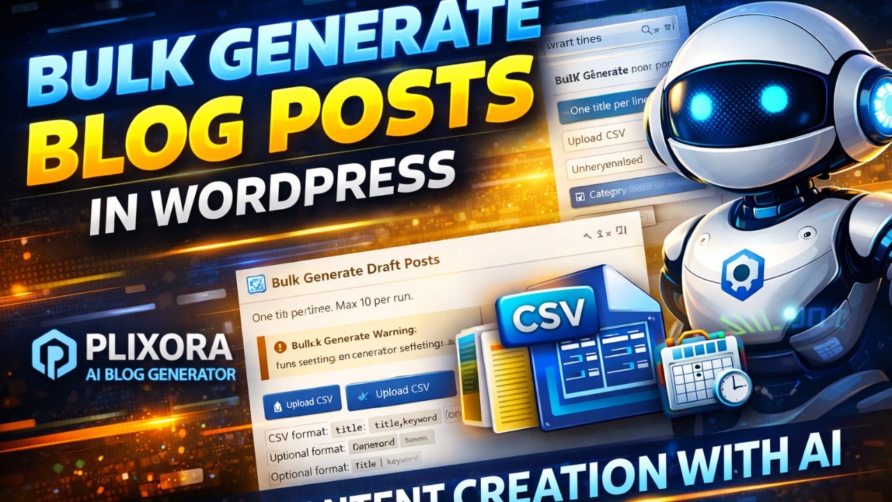 Bulk Generate Blog Posts in WordPress with AI (Plixora Bulk Draft Generator Demo)