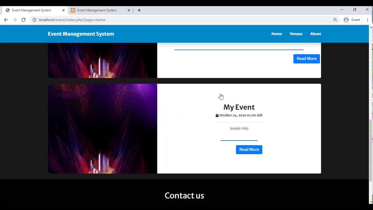 Event Management System using PHP/MySQLi DEMO