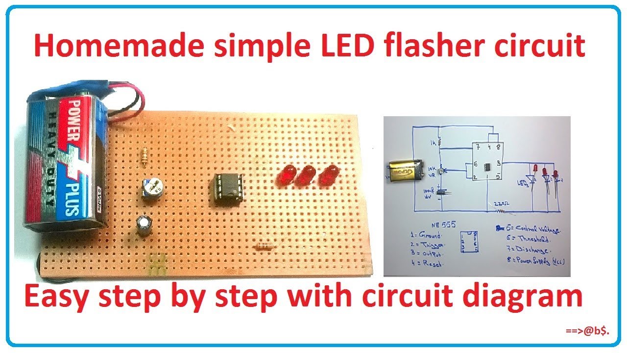 How to make simple LED flasher circuit - blinking flashing circuit