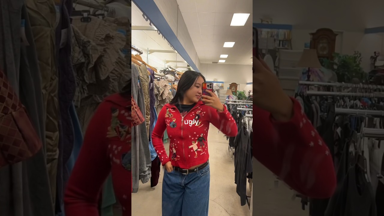 which ugly sweater should I wear? 🎅🏼 #thrifthaul #thrifting #uglysweater #christmas #xmas