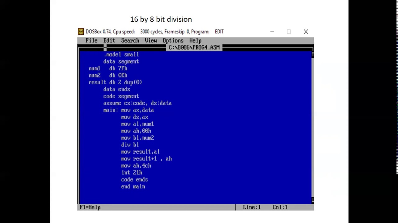To perform Unsigned Division using 8086