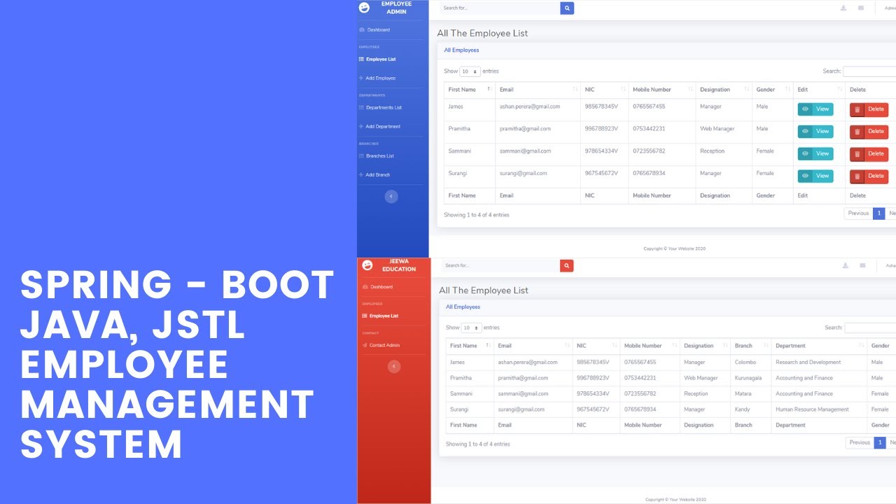 Spring Boot : Employee Management System Free Source Code(Java, Spring Boot, JSTL)