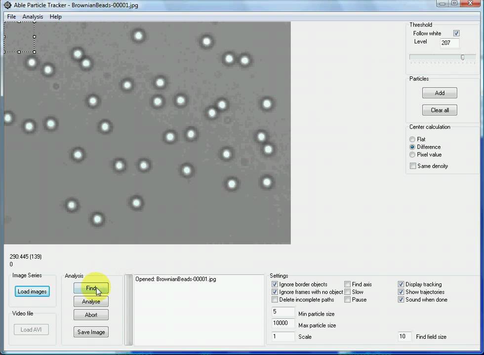 Able Particle Tracker: Example 2 - simultaneous tracking of multiple microparticles