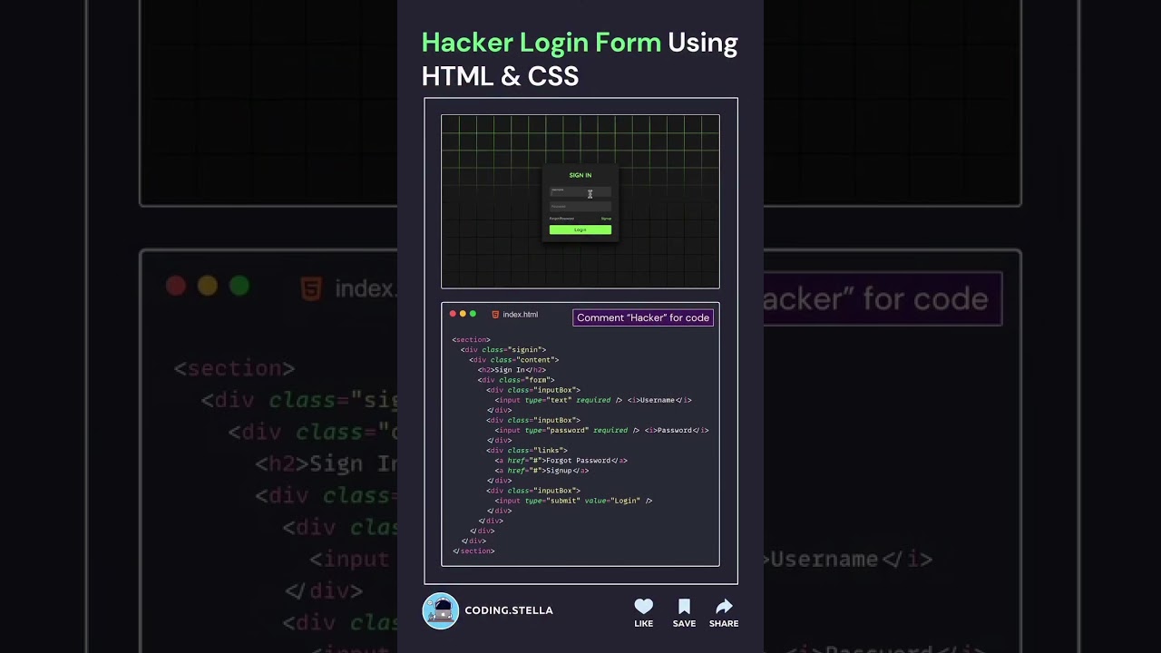 hacker login form using HTML & CSS #webdevelopment