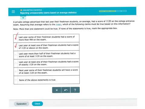 Rejecting unreasonable claims based on average statistics, Elementary Statistics in ALEKS