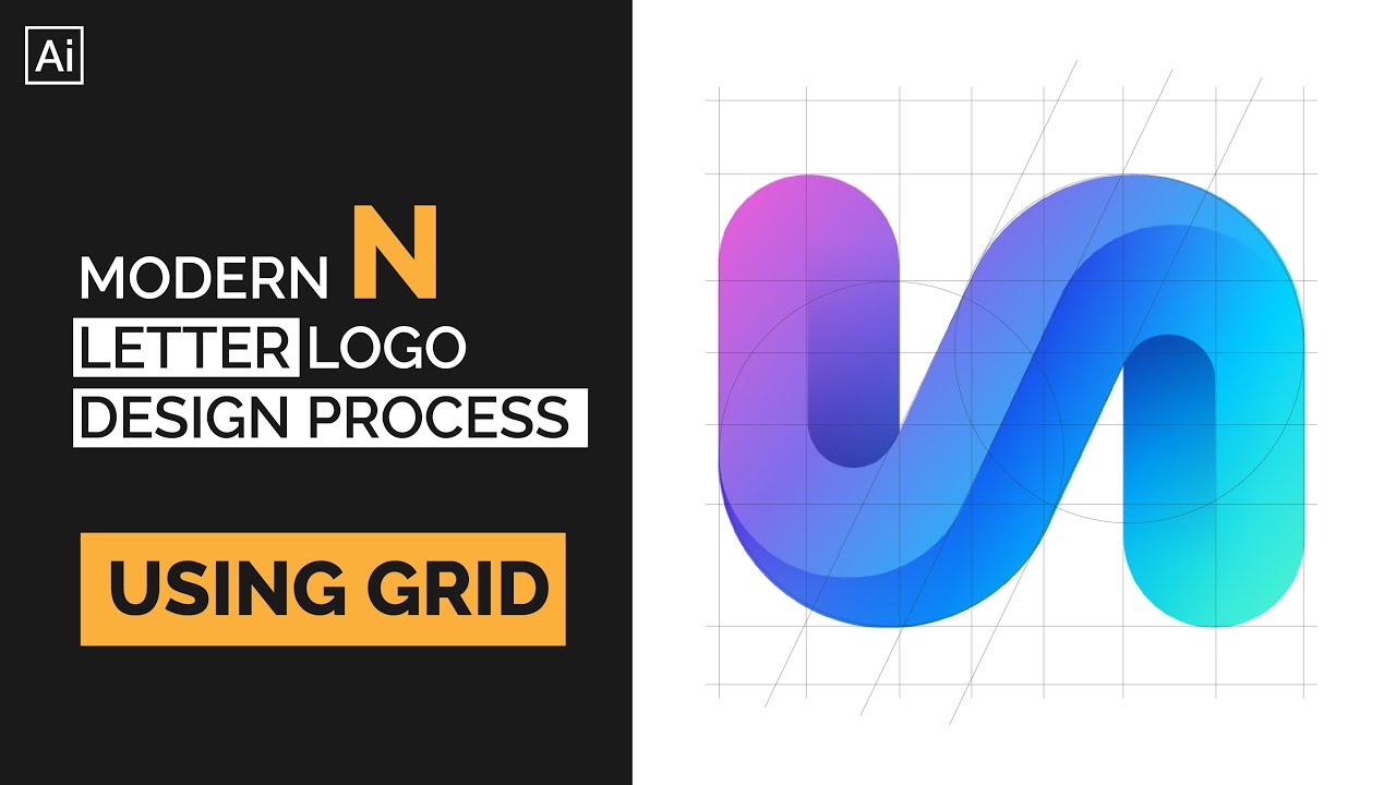 Modern N Letter Logo Design By Using GRID | Adobe Illustrator Tutorial