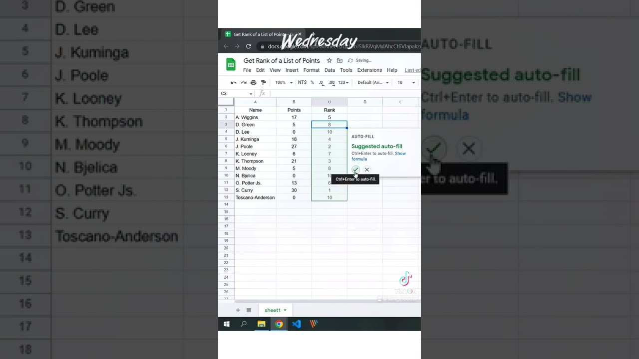 [Google Sheets Tips]Get Rank of a List of Points #googlesheetsfun #googlesheets? #teachgooglesheets