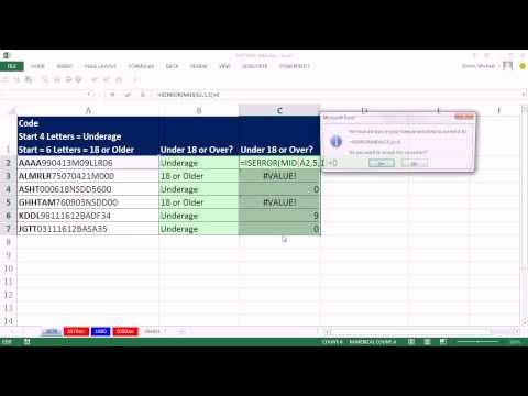 Excel Magic Trick 1079 IF Function 4 Letters To Start TextString = Underage, 6 Letters = 18 or Older