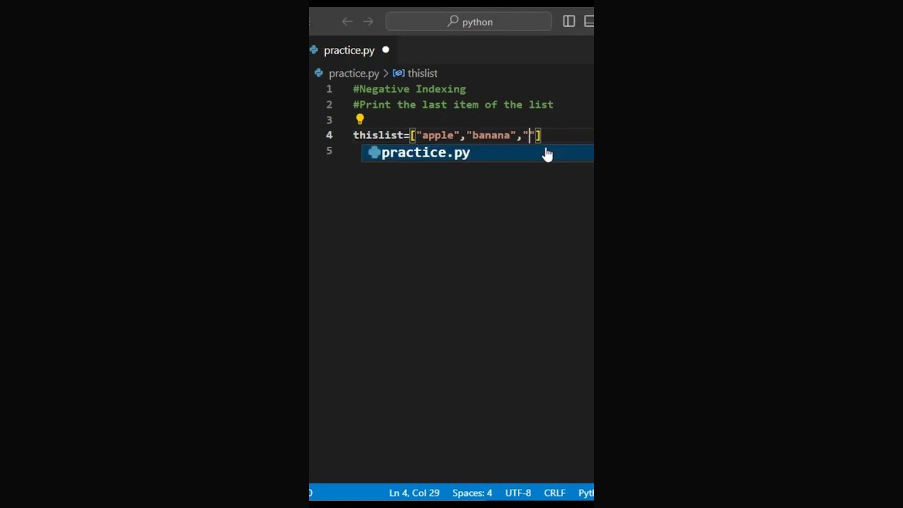 Negative indexing 😚😲 #python #pythonprogramming #coding #code #programming #pythoncoding