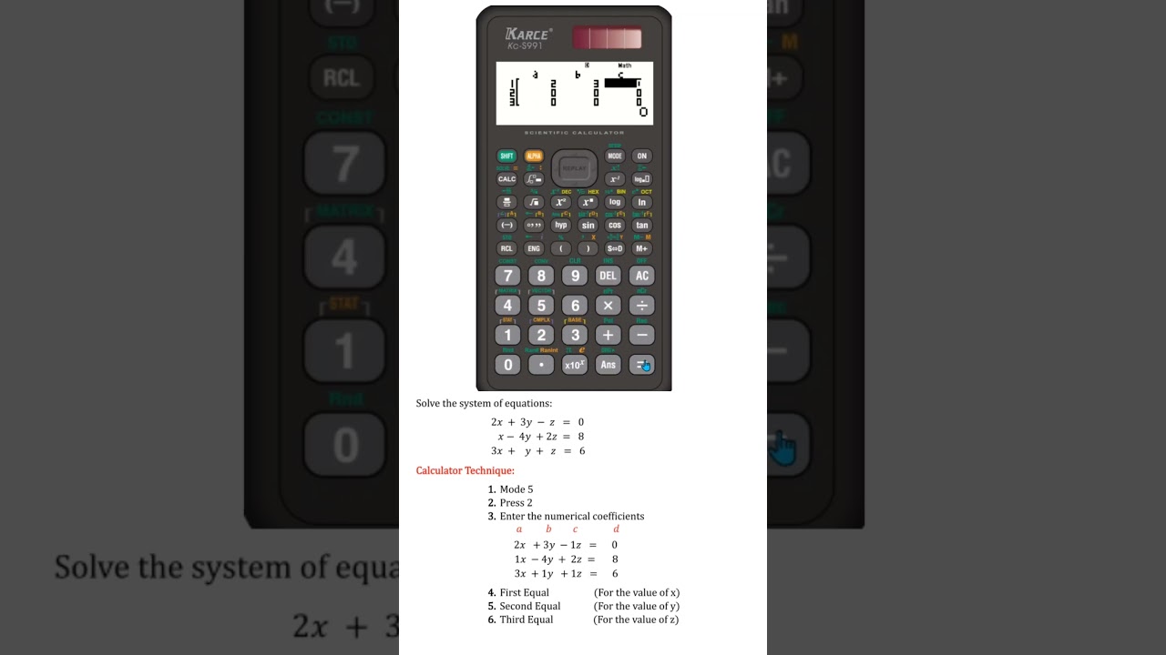 CALCULATOR TECHNIQUE 102 | System of Linear Equations with 3 unknowns #caltech #let #engineering