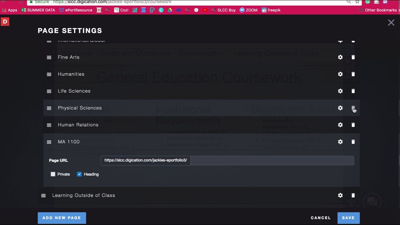 SLCC Digication: Page Settings- Adding, Deleting, & Organizing Pages