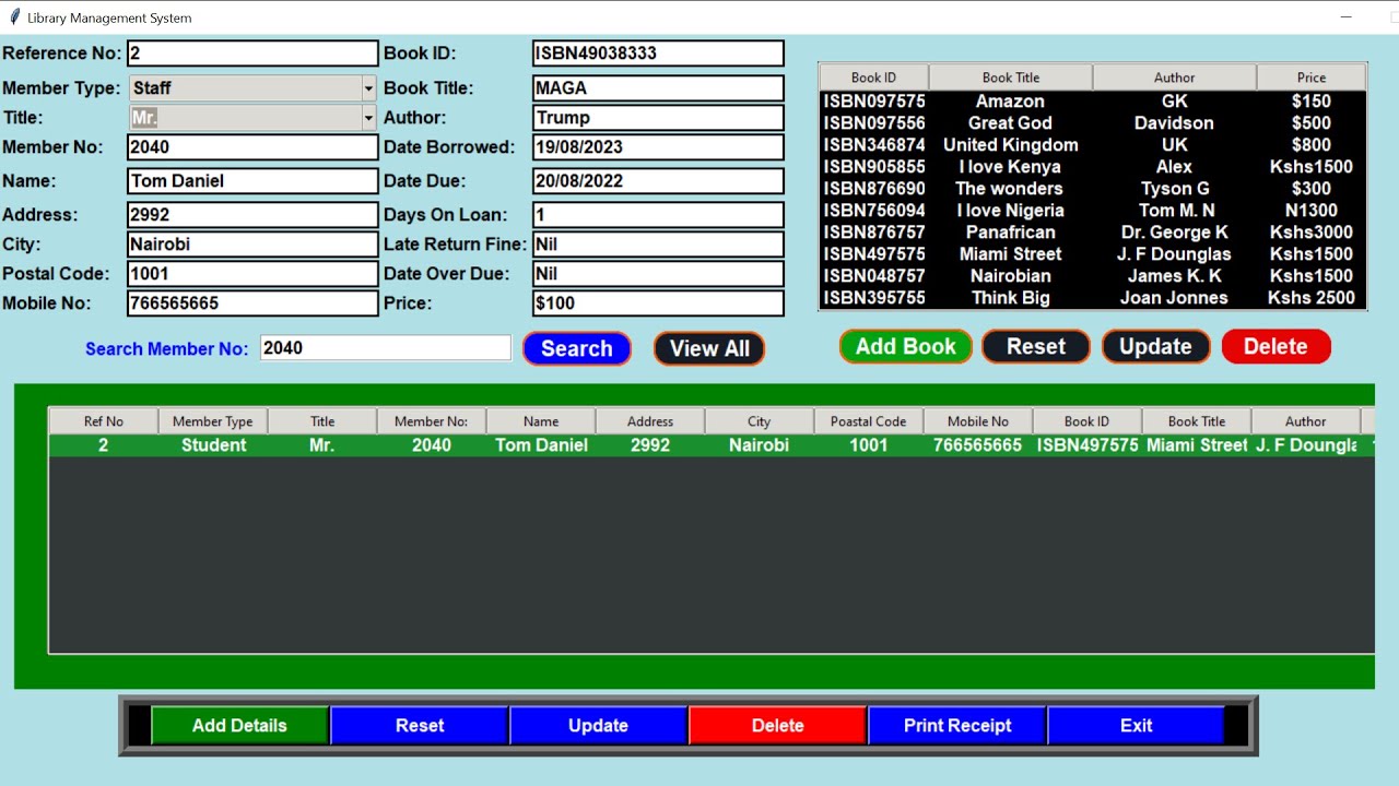 Library Management System with Python, Tkinter GUI and sqlite3 Part two