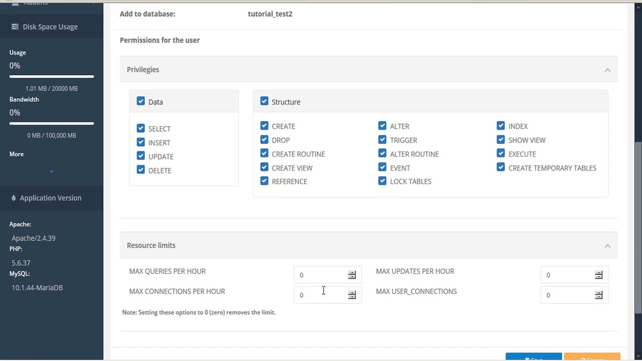 CWP - User Panel: MySQL tutorial