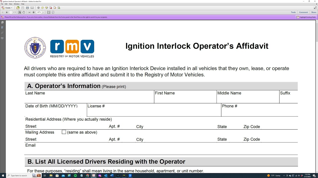 Other Licensed Resident Ignition Interlock Affidavit