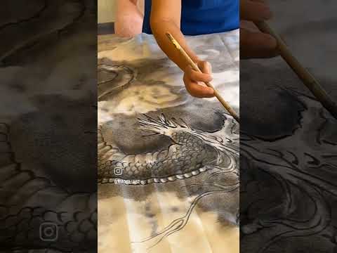 Beautiful curtain! Hand painted with ink dragon and smoky clouds #xiangliart #watercolordragon