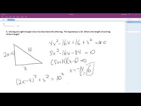 One leg of a right triangle is four less than twice the other leg. The hypotenuse is 10