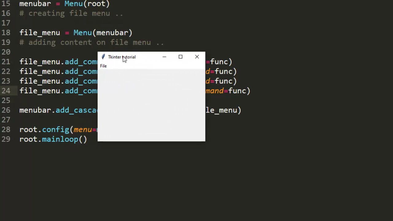 Menu widget in Tkinter / Creating Menubar in Tkinter / Tkinter tutorial in Hindi / Dynamic Coding