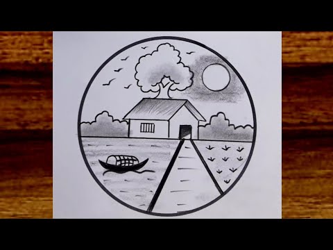 Easy circle scenery drawing /Easy drawing ideas for beginners/ How to draw pencil sketch drawing