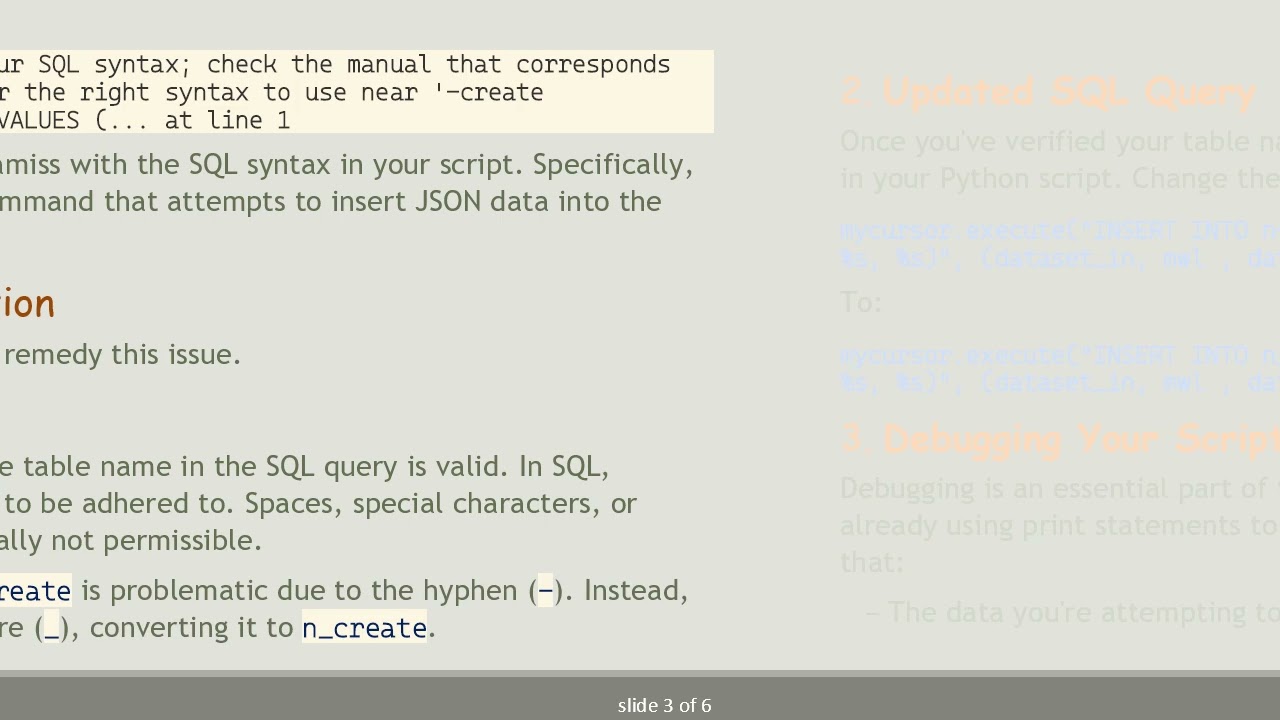 Solving MySQL Syntax Errors: Inserting JSON Data with Python
