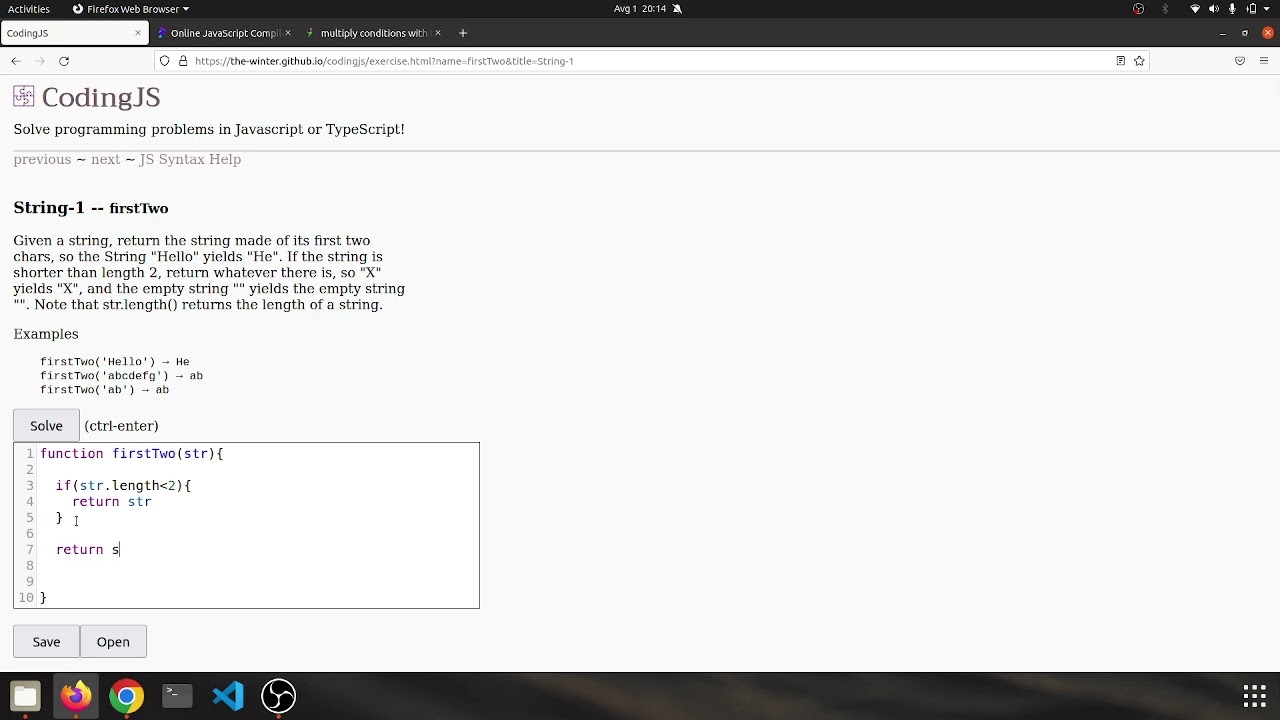 String 1 firstTwo  Javascript solution